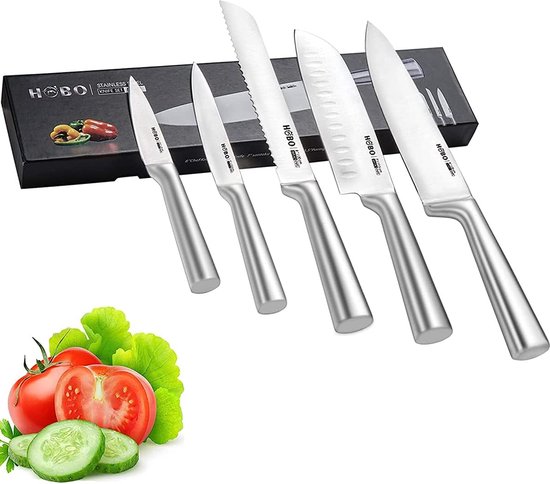 Professionele messenset, 5-delig, keukenmessenset met roestvrij stalen ...