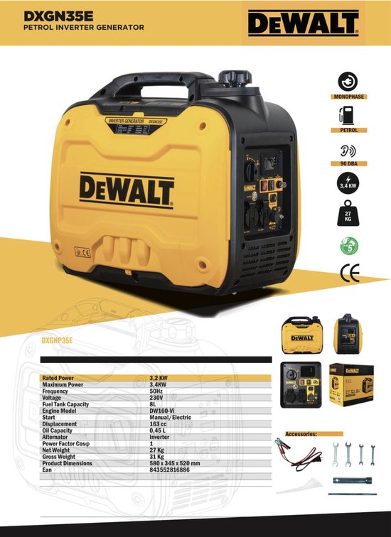 DeWalt DXGNi35E Benzine Generator - Inverter 3400W - Stil en efficiënt ...