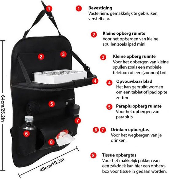 E-CLIX auto organizer | Handig voor lange auto ritten | Alle spullen ...