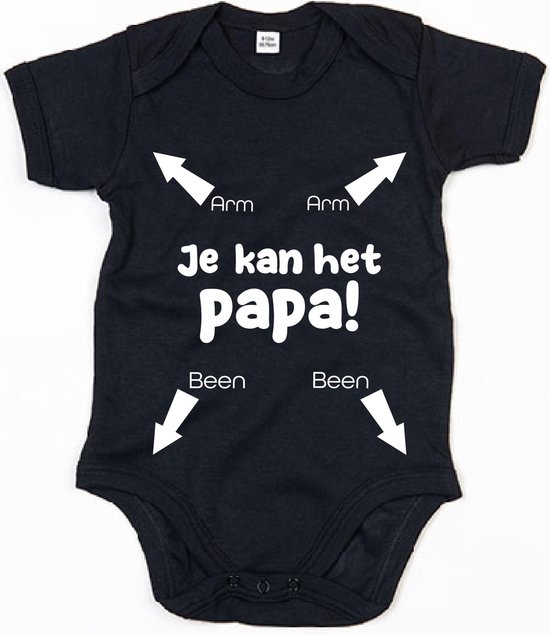 Baby Romper Je kan het papa 3-6 maand - Zwart - Rompertjes baby met ...