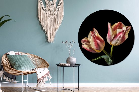 WallCircle - Muurstickers - Behangcirkel - Tulpen - Bloemen - Roze - Wit - Natuur - ⌀... | bol