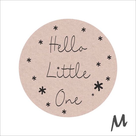 Sticker - "Hello Little One" - Etiketten - 47mm Rond - Bruin/Zwart ...