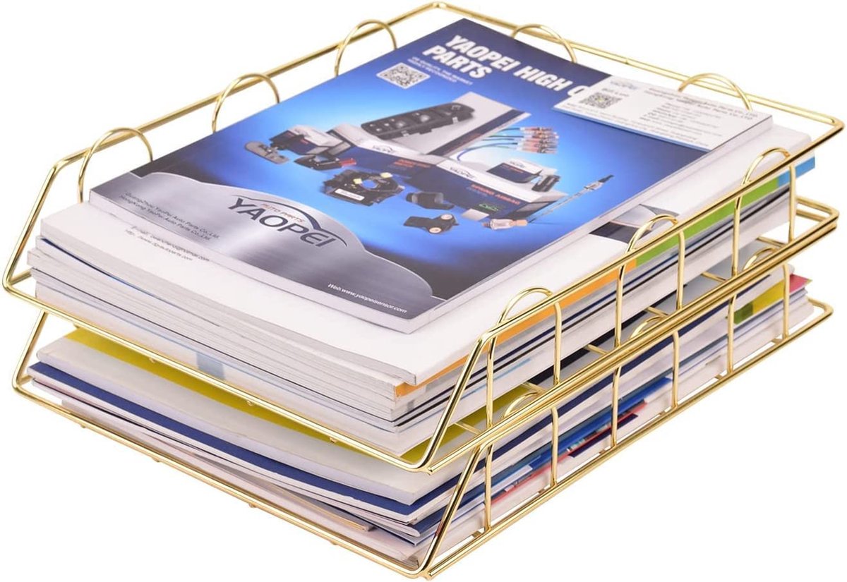 2 stuks metalen opbergvakken, metalen opbergvakken, stapelbare papieren ...