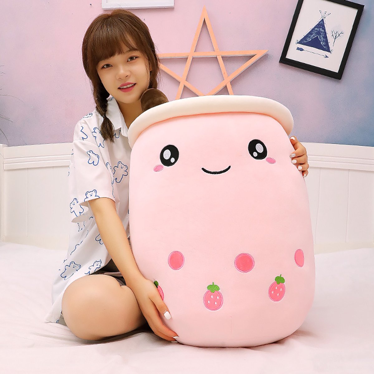 Klikkopers® - XXXL Kawaii Kussen - Mega Grote Bubble Tea Knuffel 70cm ...