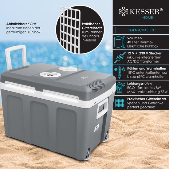 KESSER® 40L Thermo Elektrische Koelbox met wielen | voor warm houden en koelen |... | bol.com