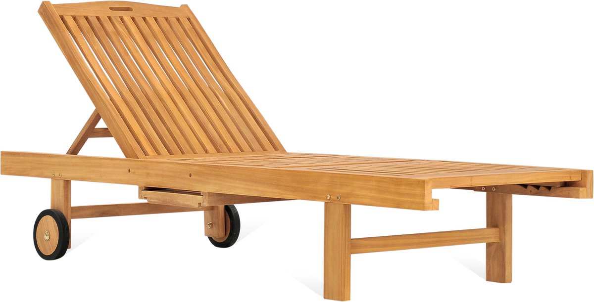 Teakhouten Ligbed met Wielen - Houten Ligbed - Luxe Sunlounger - Houten ...