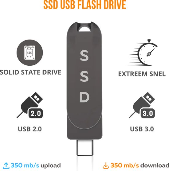 Usb stick 128gb (ssd) - Usb flash drive 128gb - Solid state usb drive ...