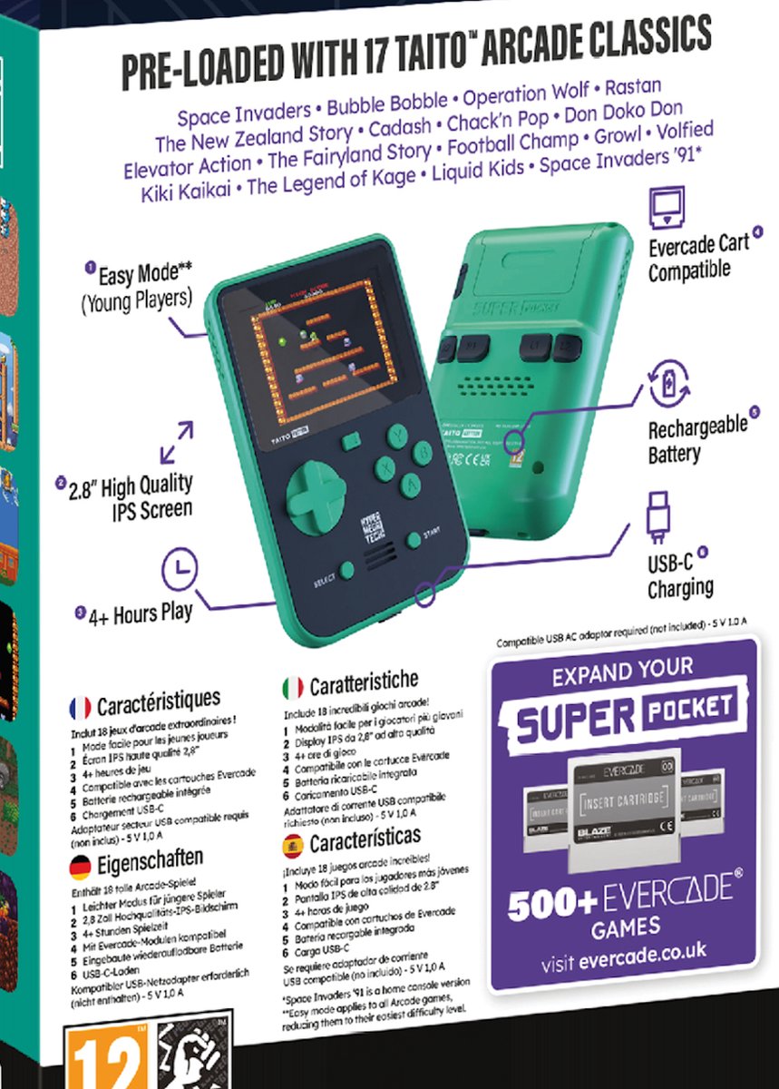 Taito - Super Pocket gaming handheld - 17 games - USB-C opladen - 5-uur ...