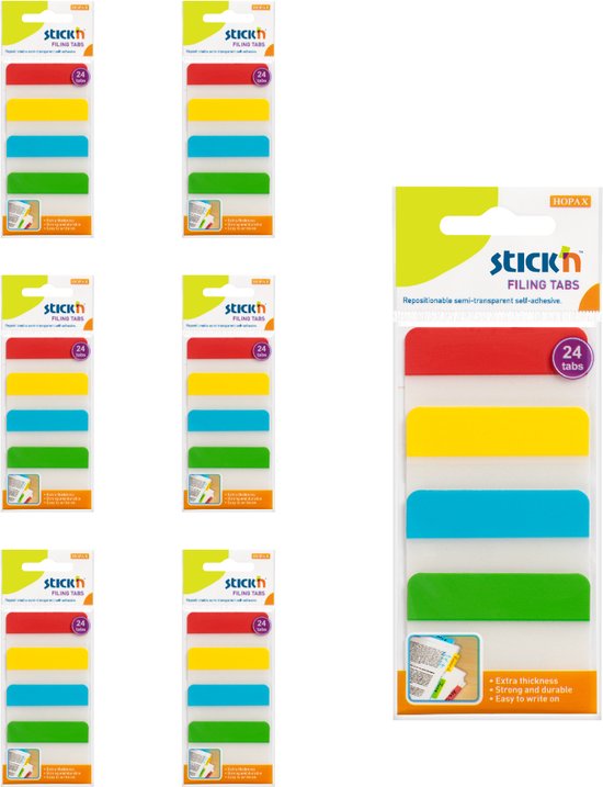 Stick'n Bladwijzer - index tabs - 6 pack - 38x51mm, 4 kleuren, 24 ...
