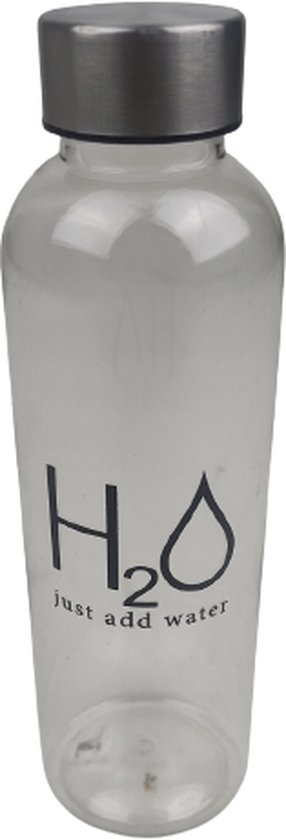 Waterfles met print 'H20 Just add water' - 350 ML - Transparant / RVS ...