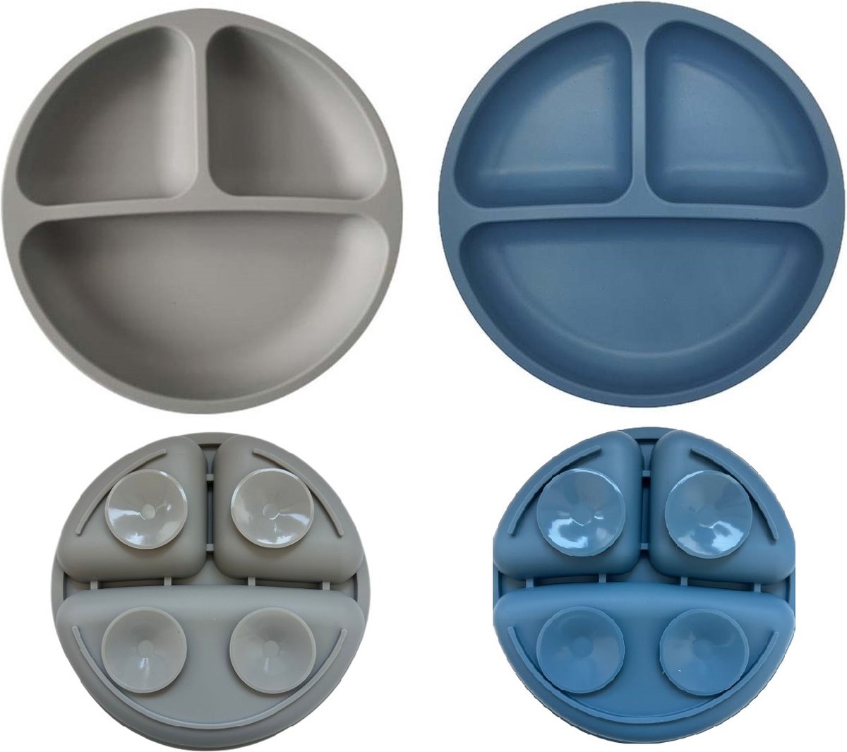 2 Stuks - Kinderbord - Baby bordjes met 4 zuignappen - Grijs en Blauw ...