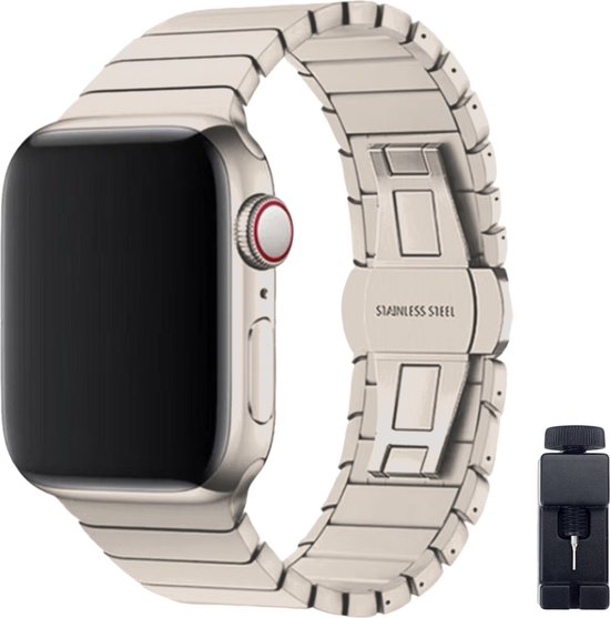 Luxe metalen RVS Band met vlindersluiting - Titanium - Geschikt voor ...