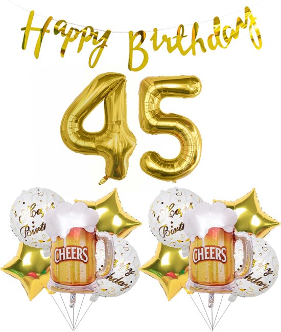 45 Jaar Verjaardag Cijfer ballon Mannen Bier - Feestpakket Snoes Ballonnen Cheers &... | bol