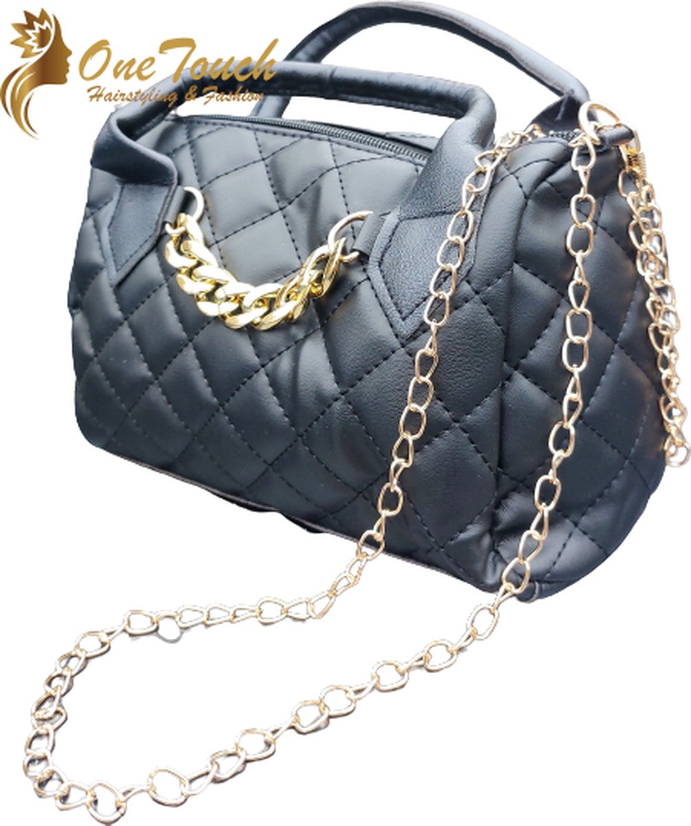 Handtas - Schoudertas - Damestas - Zwart luxe met gouden details | bol.com