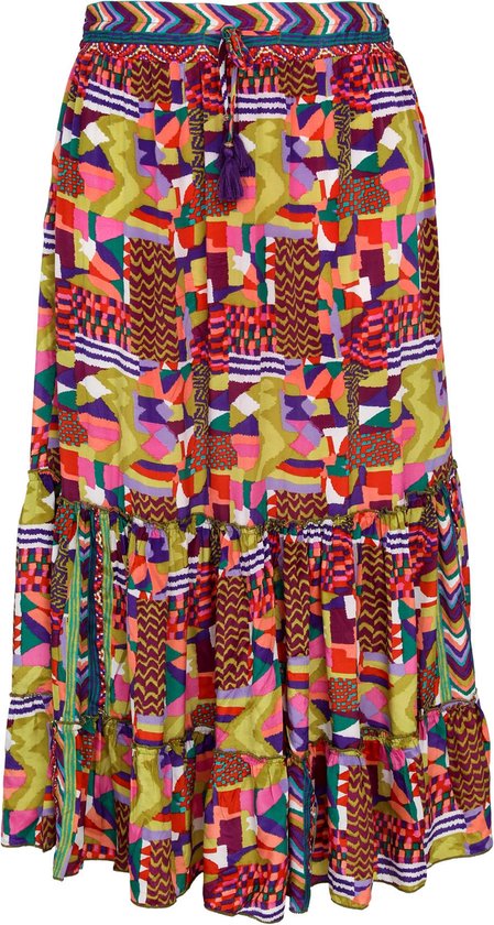 Paprika Halflange, kleurrijke rok met riem met pompons | bol.com