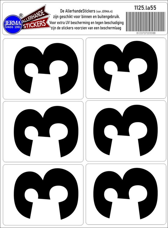 Plakcijfer nr. 3 set 6 stickers | bol