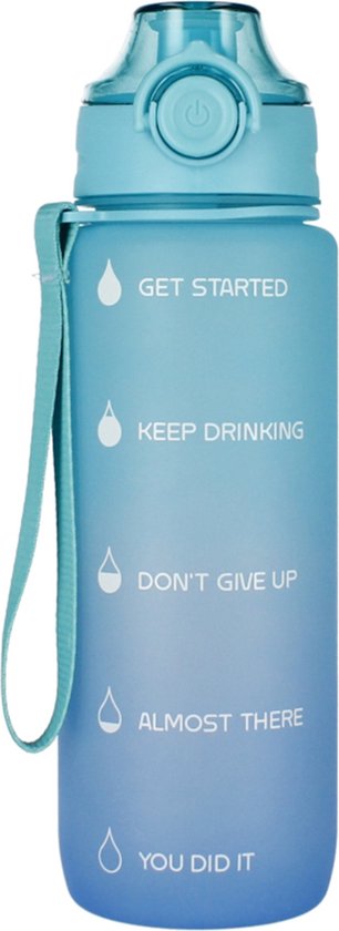 Blauwe, plastic ombre fles / waterfles met maatverdeling 750ml | bol