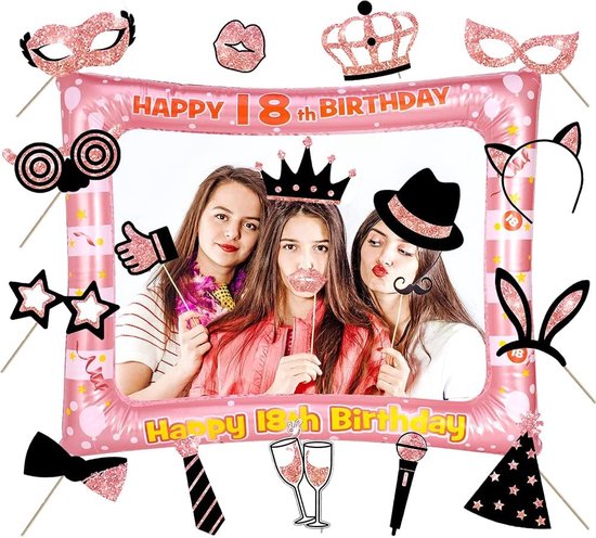 Photo Booth Verjaardagslijst, opblaasbare fotolijst, 18 roségoud ...