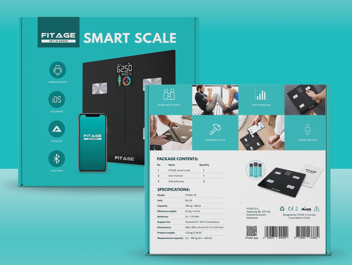 FITAGE LCD Personenweegschaal - Weegschaal met 17x Lichaamsanalyse ...