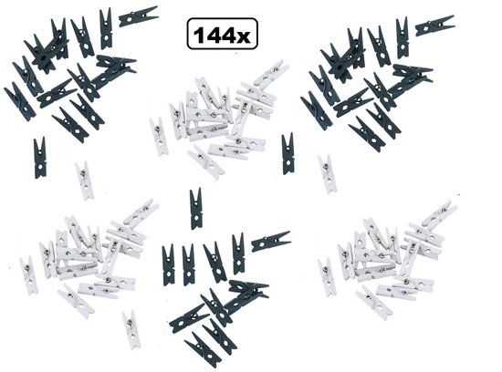 144x Mini houten knijpers zwart en wit - feest party huwelijk kaart ...