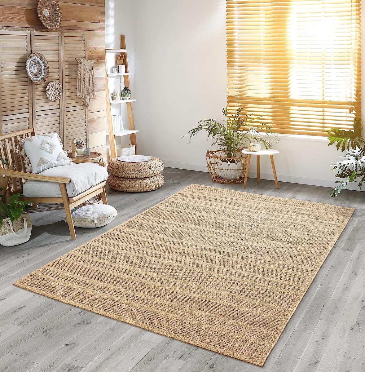 Buitentapijt met jute look 120x170 | Rechthoekig met lijnmotief ...