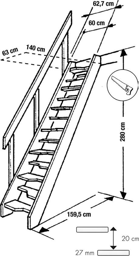 HandyStairs molenaarstrap "Torino" inclusief leuning - 62 cm breed ...