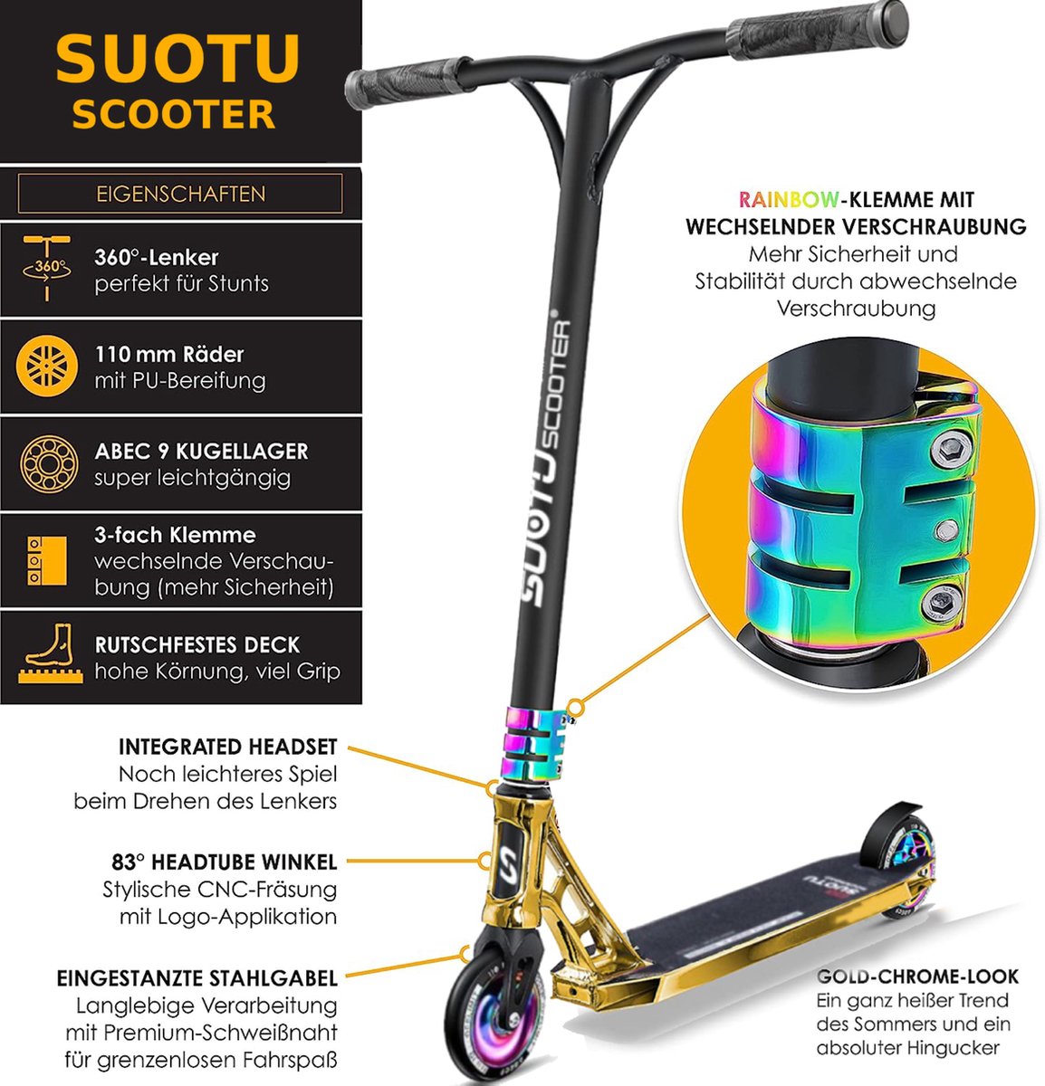 Suotu Stuntstep PRO - Step - 110mm - Step voor jongens en meisjes vanaf ...