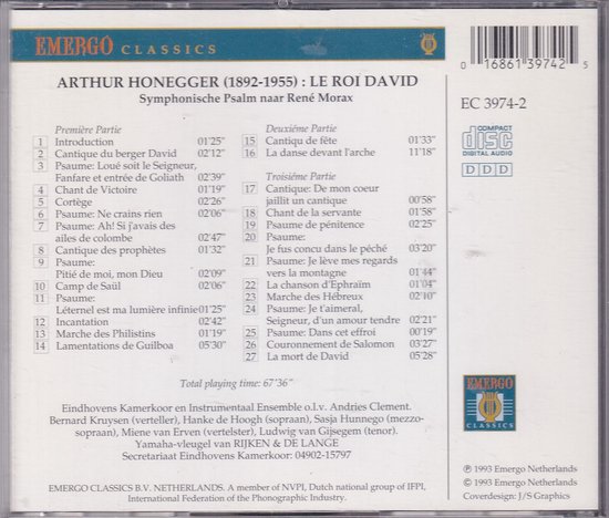 Le Roi David - Arthur Honegger - Eindhovens Kamerkoor en Instrumentaal Ensemble o.l.v.... | bol