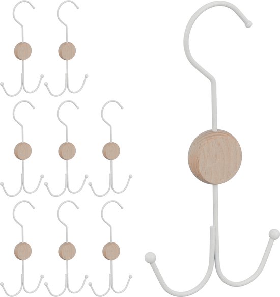 Relaxdays 9x dubbele haak - witte tassenhaken - metalen ophanghaken ...