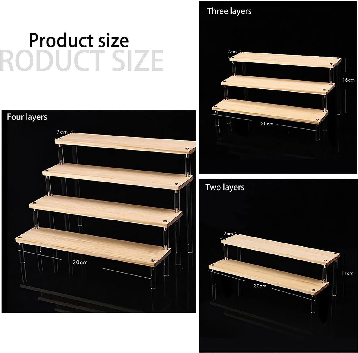 Acryl display standaard, trap, 3 dieren, acryl riser display, rek ...