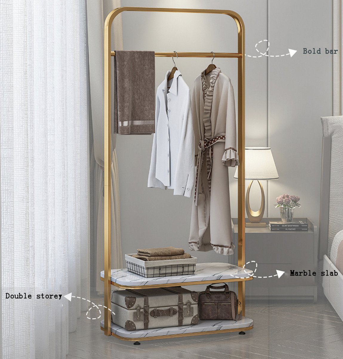 Luxaliving - Kledingrek - Goud Metaal - Met marmeren schoenrek ...