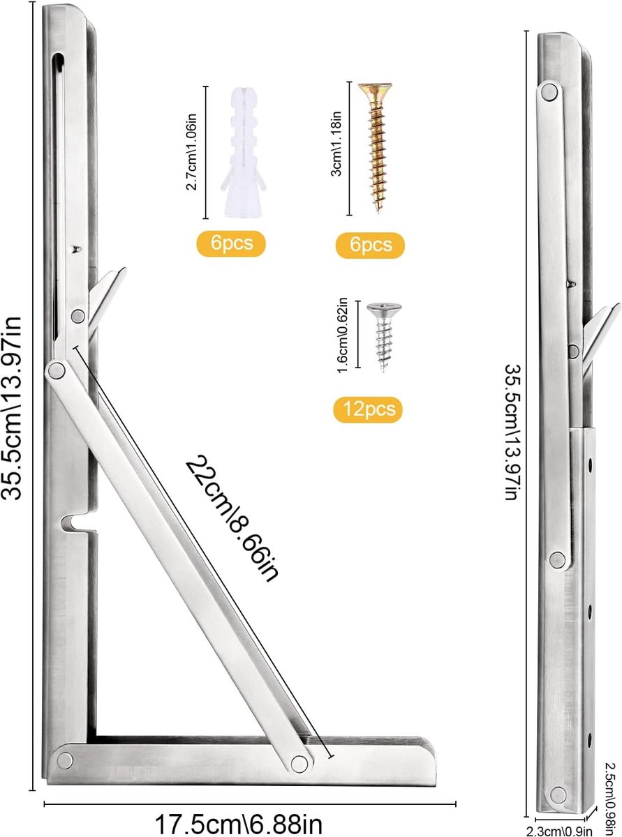 Klapconsole 350 mm, 2 stuks klapconsole, zware belasting, roestvrij ...