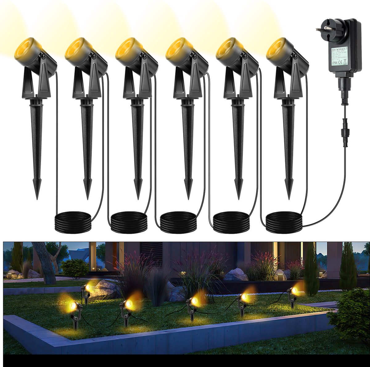 LED Tuinspot met Grondspies 6 Stuks- Tuinverlichting met Stekker 6-in-1 ...