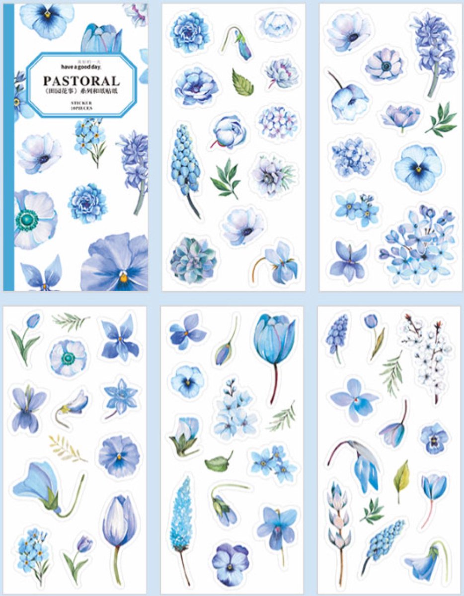 Serenade Bloemenstickerset - Licht Blauwe Bloemen - 10 Vellen, 100 ...