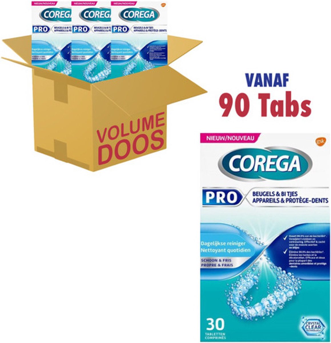 Corega Pro Dagelijkse Reiniger voor Beugels en Bitjes (3 x 30 stuks ...