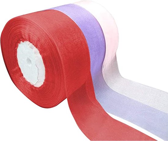Cadeaulint – Organza lint – Lint – Cadeau lint – Rood, Paars, Roze – 2 ...