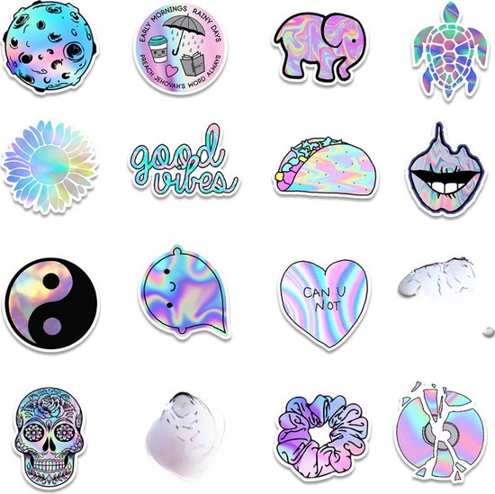 50 coole Stickers | Paars, vsco, alien | Voor laptop, agenda, koffer ...