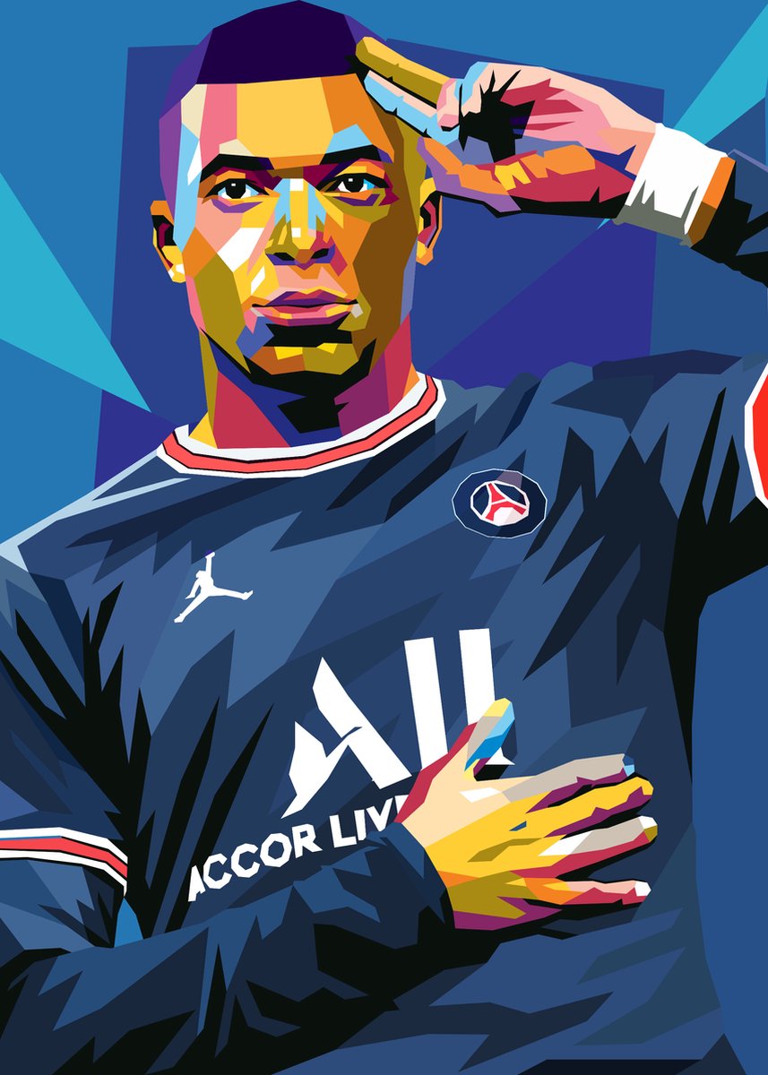 Kylian Mbappe Poster | Blauwe Poster | Mbappe Goal Poster | Mbappe Pop ...
