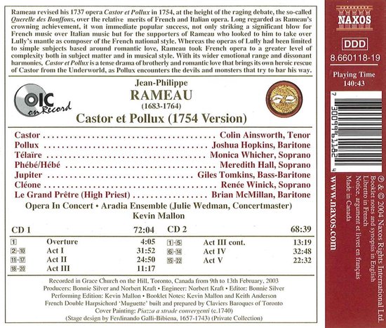 Opera In Concert, Aradia Ensemble, Kevin Mallon - Castor Et Pollux ...