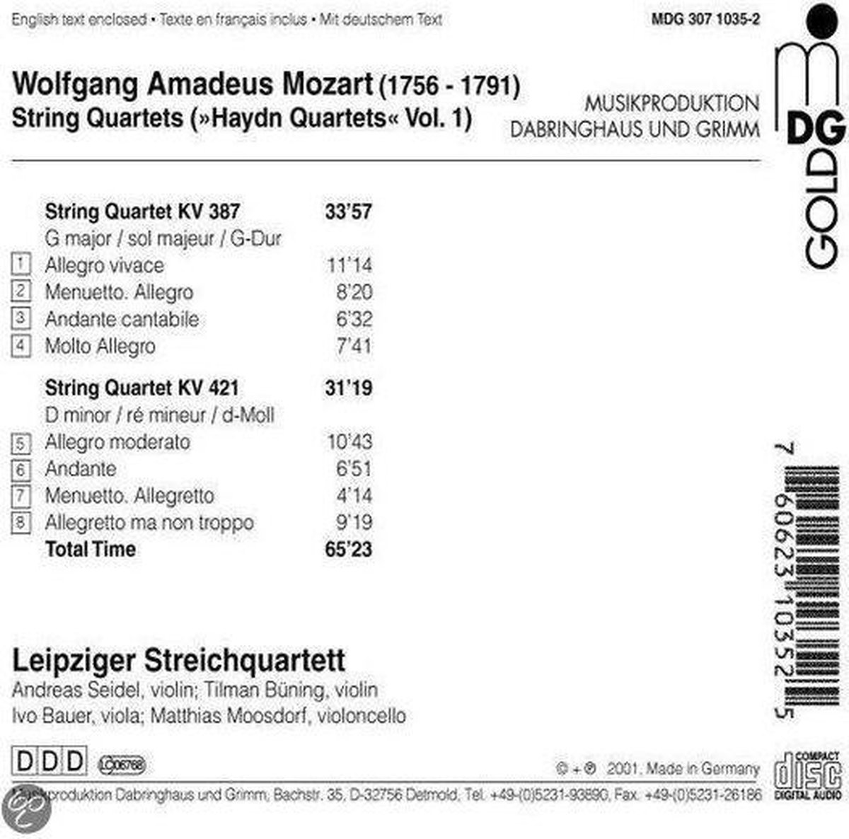 Mozart: String Quartets KV 387 & 421 / Leipziger Streichquartett, W.A. Mozart | CD... | bol.com