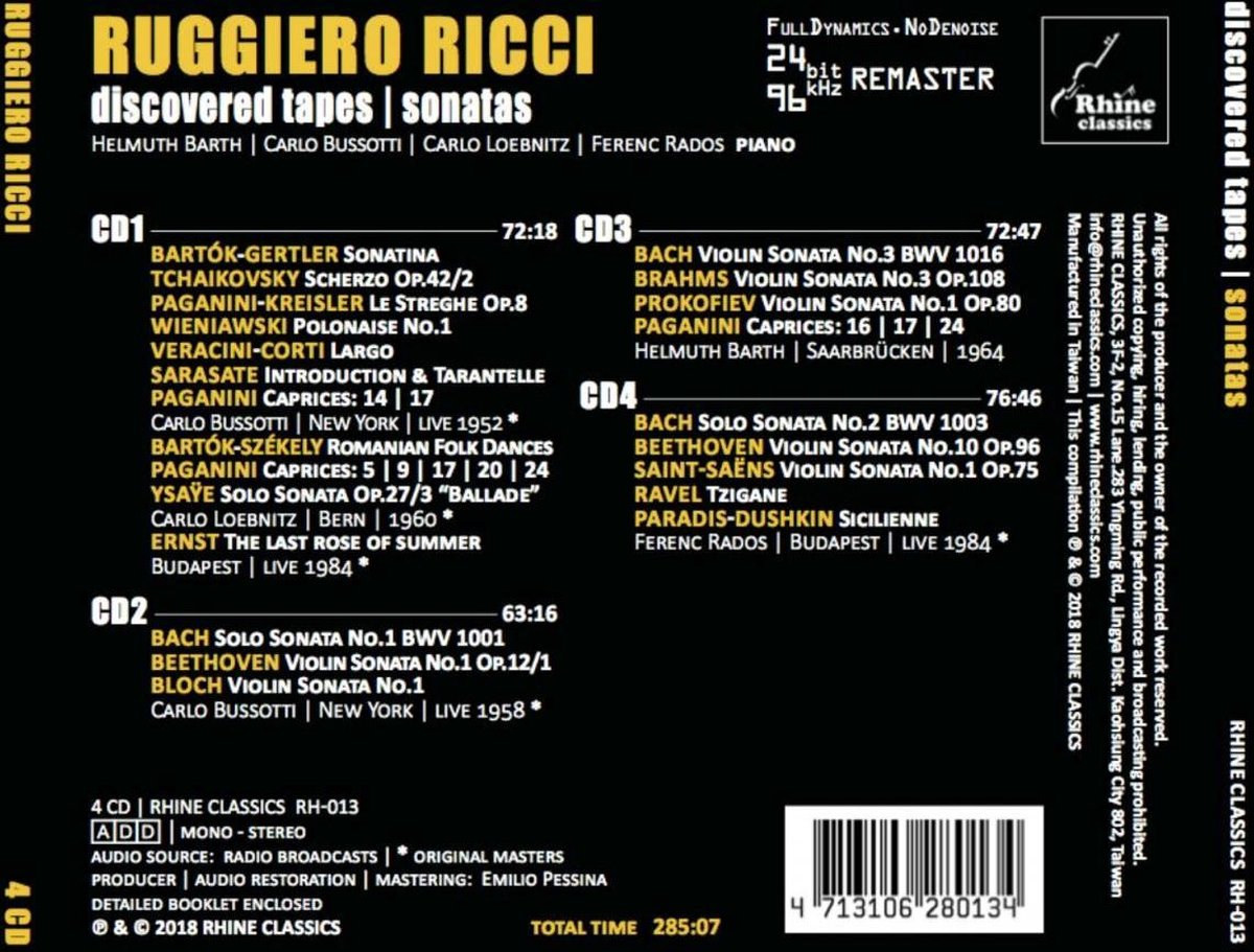 1918-2018 Ruggiero Ricci Centenary Edition, Ruggiero Ricci | CD (album ...