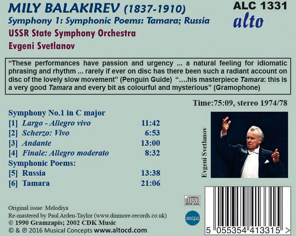 Balakirev: Symphony No. 1/Symphonic Poems: Tamara/Russia, Evgeny ...