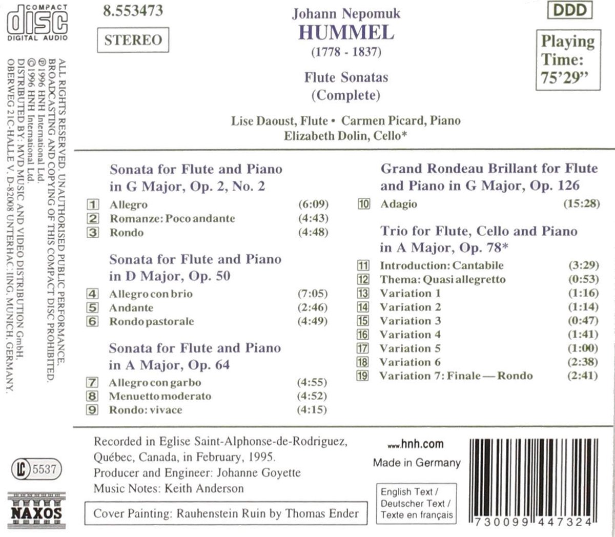 Lise Daoust & Carmen Picard - Hummel: Flute Sonatas (Complete) (CD), C ...