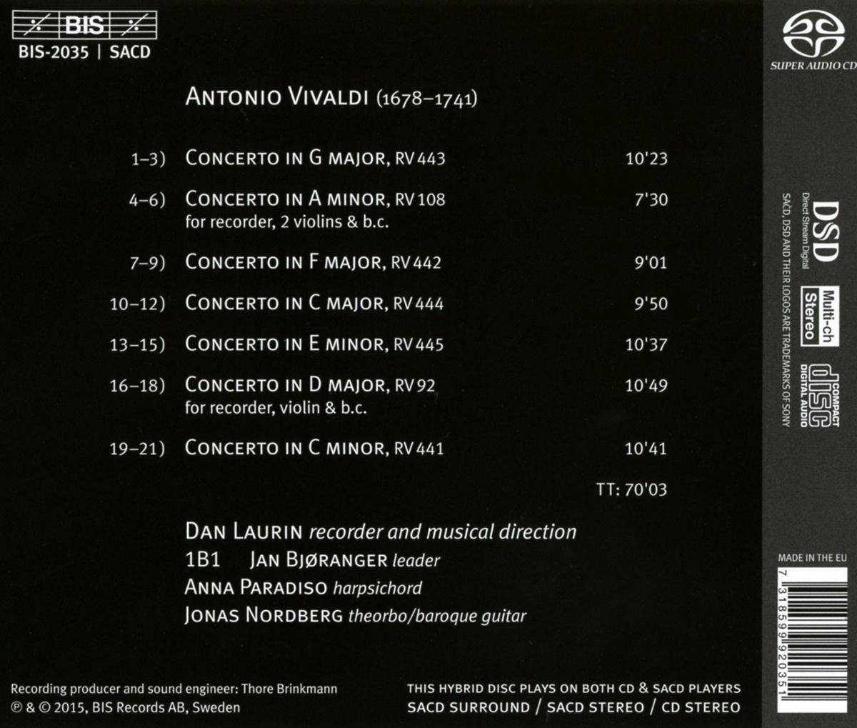 Vivaldirecorder Concertos, Dan Laurin | Muziek | bol.com