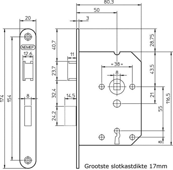 Nemef Klavier dag- en nachtslot deurslot type 1266/17-50 sl56 DIN ...