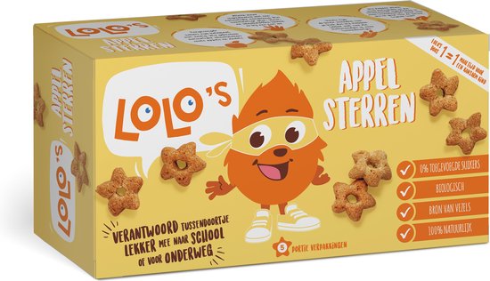 Lolo's Bites biologische appel sterren kinder snack- 4 dozen 20 portie ...