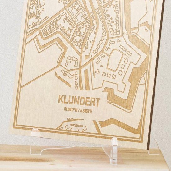 Kaart Klundert - Gegraveerde stadskaart Hood&Wood - Hout, A4 | bol.com