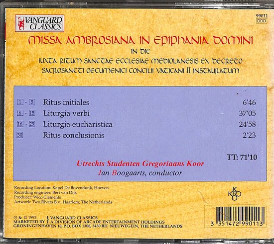 Missa Ambrosiana In Epiphania Domini, Utrechts Studenten Gregoriaans ...