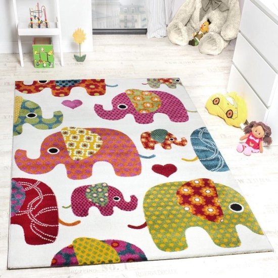 Trendy Kinder Vloerkleed Tapijt Olifantjes Multikleur 80 x 150 cm | bol.com