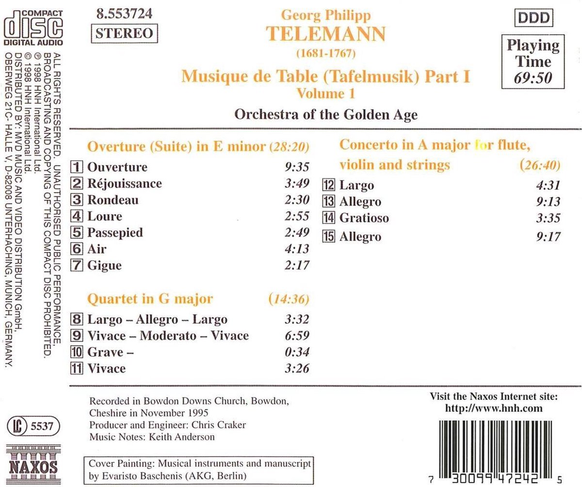 Orchestra Of The Golden Age - Tafelmusik Vol. 1, G.P. Telemann | CD ...